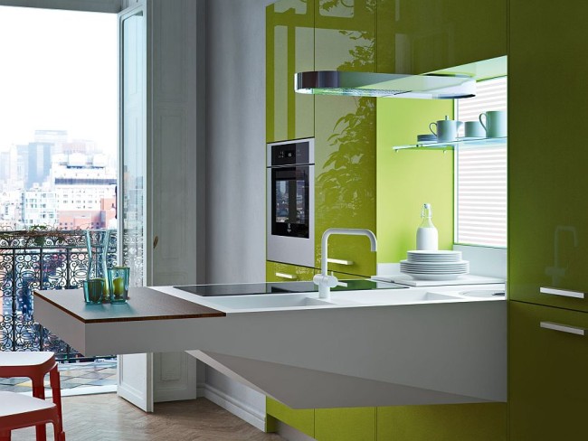 Space-Saving Kitchens with Versatile Cantilevered Workstation