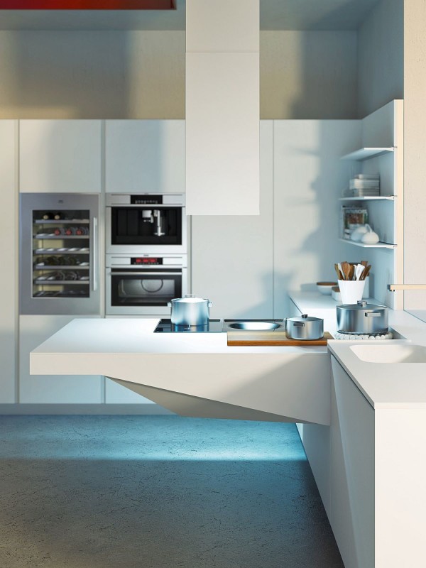 Space-Saving Kitchens with Versatile Cantilevered Workstation