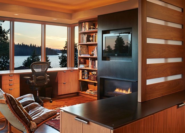 Modern Home Office With Fireplace Office With Fireplace